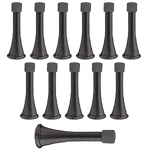 DonYoung 12 Pack Black Spring Door Stops for Bottom of Door 3-1/4”, Wall Door Handle Protector with Rubber Bumper Tips, Easy Installation