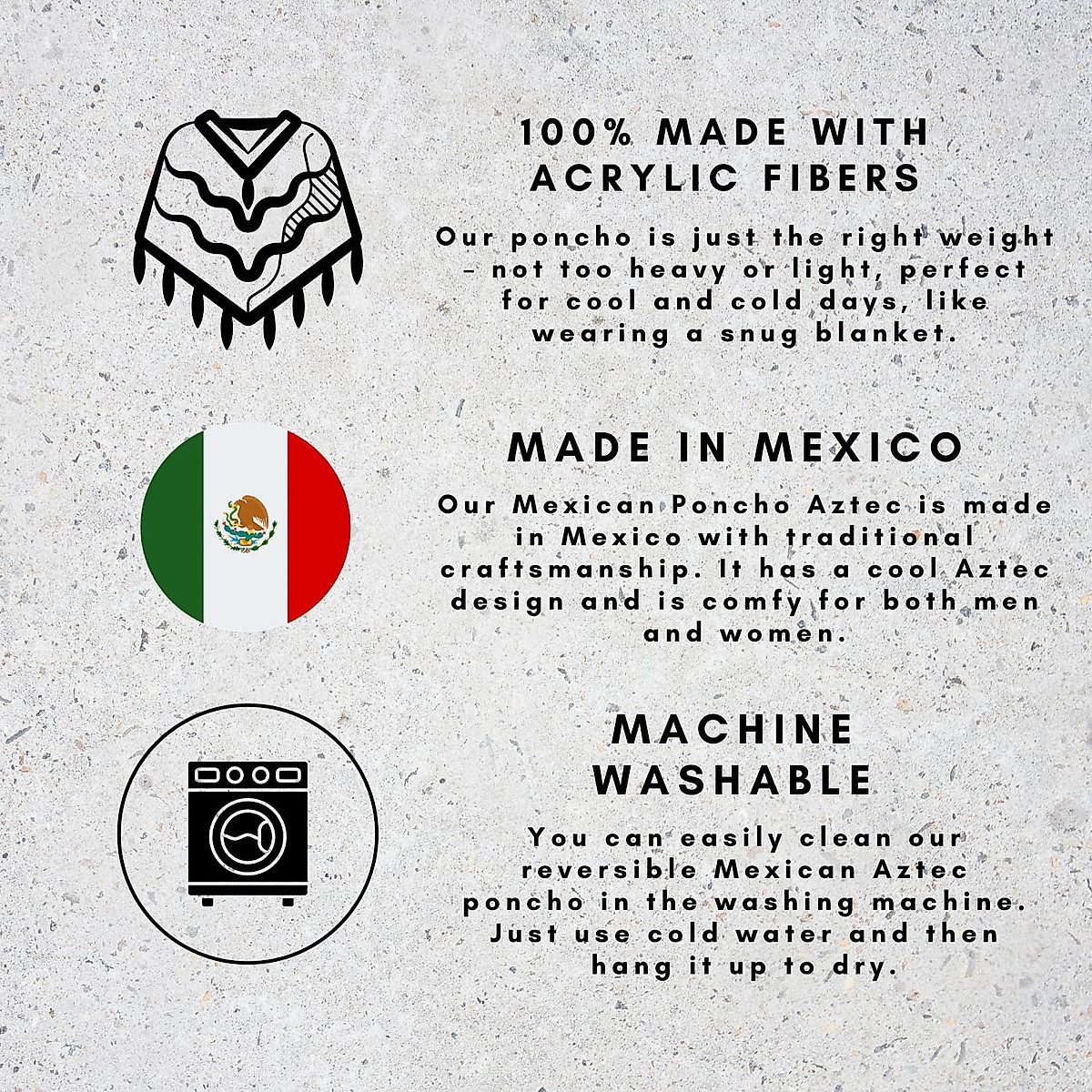 Ethnic Identity Mexican Poncho Aztec Calendar for Men and Women | Reversible Cobija Blanket for Fiesta, Outdoor Activities, Hiking,Hunting, and Camping (Black)