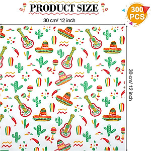 Epakh 300 Pcs Mexican Themed Deli Paper Sheets 12" x 12" Fun Style Tissue Greaseproof Microwave Safe Sandwich Wrapping Paper Food Waxed Paper Baking Wrapping Packaging for Restaurant Burrito (White)