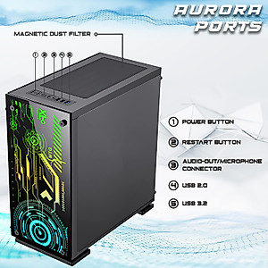 MTG Aurora 4C Gaming Tower PC- Intel Core i7 4th Gen, AMD RX 580 GDDR5 8GB 256bits Graphic, 16GB Ram DDR3, 1TB Nvme, RGB Keyboard Mouse and Headphone, Webcam, Win 10 Home