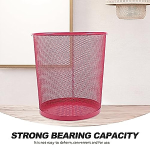 NUOBESTY Mesh Trash Can Round Metal Wastebasket Open Top Waste Bin Bedroom Corner Garbage Can Lidless Waste Paper Basket Trash Bin for Apartment Living Room Office Red