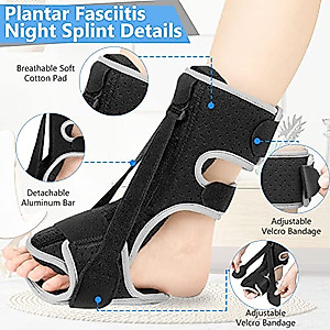 WOSHSHEN Plantar Fasciitis Night Splint, Adjustable Plantar Fasciitis Relief Night Splint for Women & Men, Relief Brace for Plantar Fasciitis Relief, Achilles Tendonitis and Foot Drop (Black, Large)