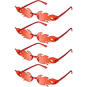 EBOOT 4 Pairs Fire Flame Glasses Rimless Flame Fire Sunglasses for Mardi Gras St.patrick's Day Women Men Cosplay (Red)