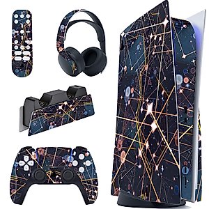 PlayVital Galaxy Geometric Full Set Skin Decal for ps5 Console Disc Edition, Sticker Vinyl Decal Cover for ps5 Controller & Charging Station & Headset & Media Remote