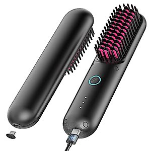 TYMO Porta Cordless Hair Straightener Brush | Mini Portable Straightening Brush for Travel | Negative Ion Hair Straightener Styling Comb | USB Rechargeable Feature | Safety Anti-Scald Design
