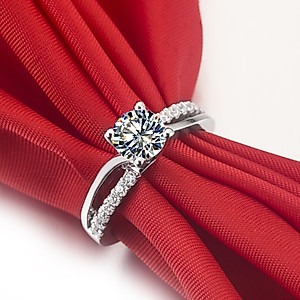 THREE MAN Superb 1CT NSCD Simulated Diamond Ring 4 Prongs Setting Engagement Ring for Women Sterling Silver