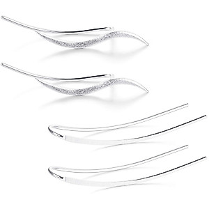 Milacolato 2Pairs Sterling Silver Ear Crawler Earrings for Women Platinum Plated Cuff Earrings Light-weight Ear Climber Jackets