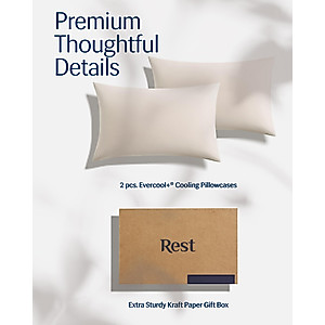 REST® Evercool®+ Cooling Pillow Cases Standard - 2 Pillowcase for Sensitive Skin, Silver Infused Fabric for Hygienic Sleep, Silky Smooth for Curly Hair, High Elastic for Snug Fit (19x29 inches)