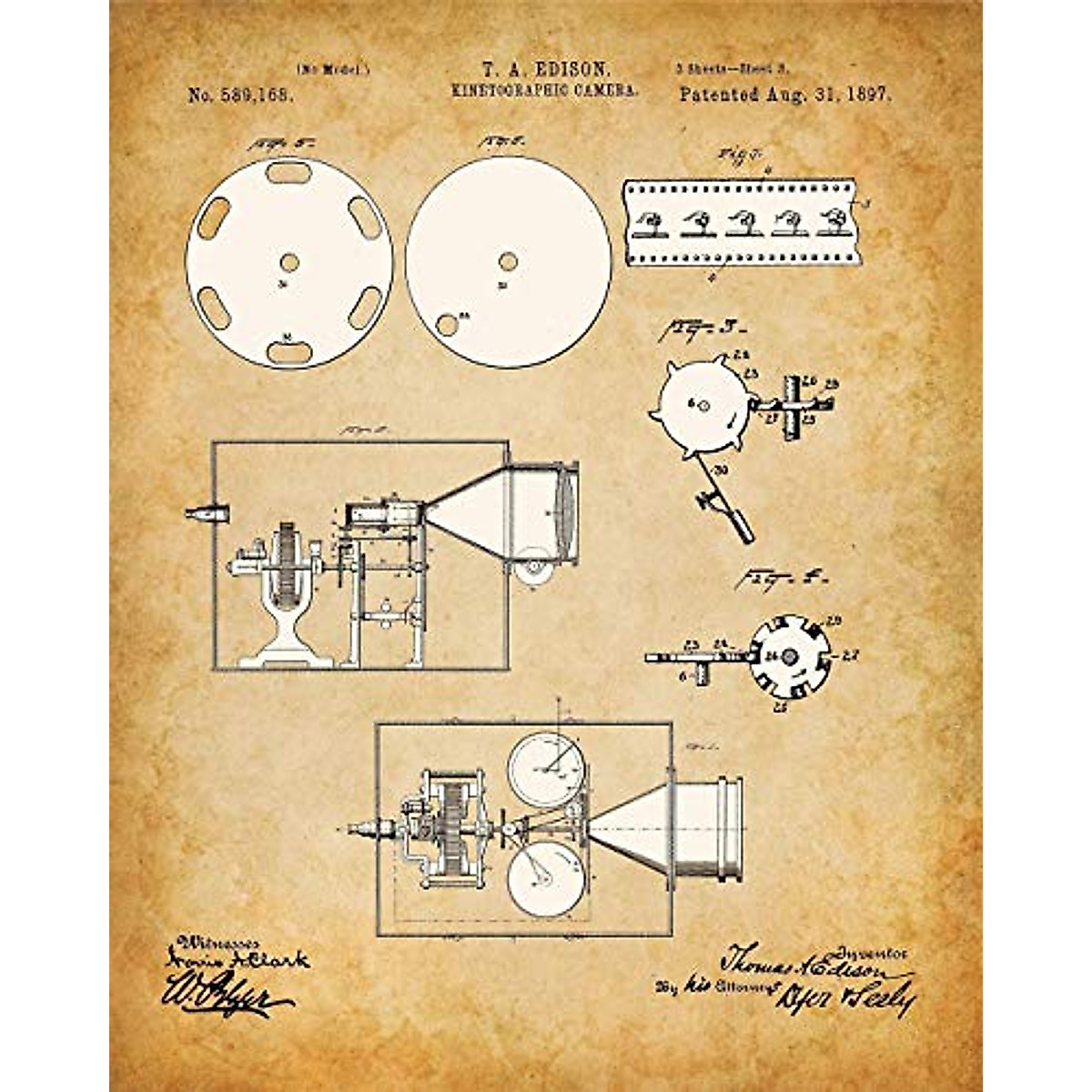 Original Thomas Edison Patent Prints - Set of Four Photos (8x10) Unframed - Makes a Great Home or Office Decor and Gift Under $20 for Inventors