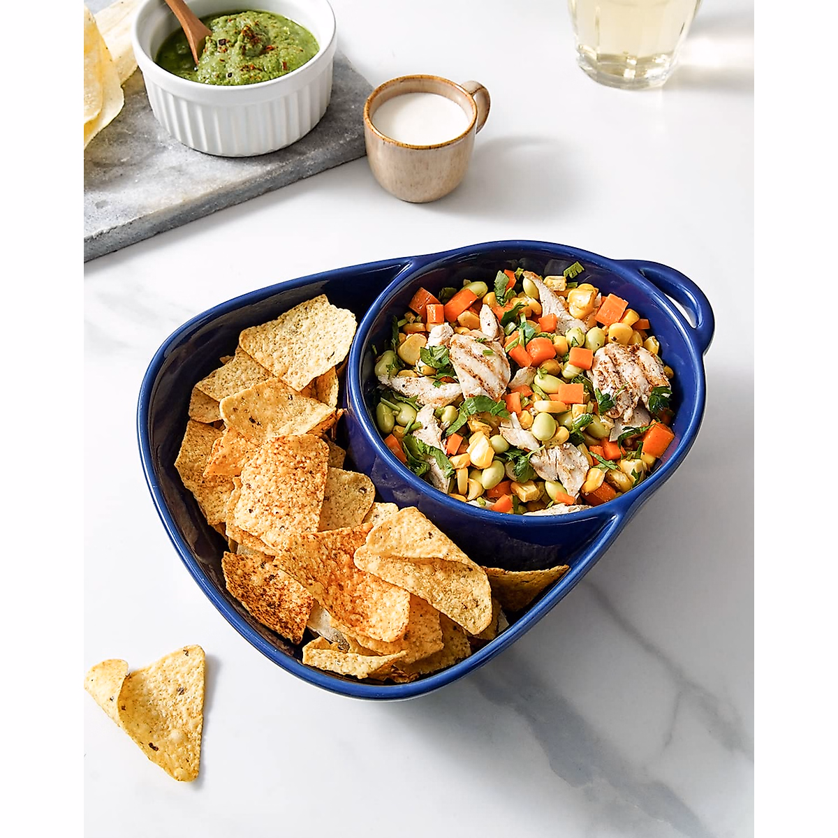 LE TAUCI Chip and Dip Bowls, Anti-Soggy Cereal Bowl, Soup and Side/Cracker Bowls Sets for Breakfast, Soup and Sandwich, Bread Dipping Bowls, Set of 2, Blue