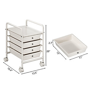 4-Tier Utility Cart with 4 Drawers, Rolling Utility Cart with 2 Lockable Wheels, Multipurpose Mobile Rolling Drawer Cart, Easy Assembly Office Bathroom Kitchen (4 Layers New)