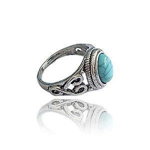 supaen Fashion Women 925 Sterling Silver Turquoise Moonstone Ring Wedding Jewelry 6-10 (8)