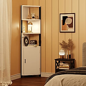 YITAHOME Corner Shelf with Storage, White 5-Tier Corner Bookshelf and Bookcase for Bedroom Living Room, Kitchen, Home Office, Small Space