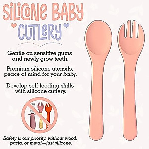 Silicone Baby Feeding Set, Baby Led Weaning Supplies with Suction Bowls for Baby, Toddler Self Feeding Dish Set with Silicone Silverware for Babies Sippy Cup, Feeding Supplies for 6+ Months(Pink)