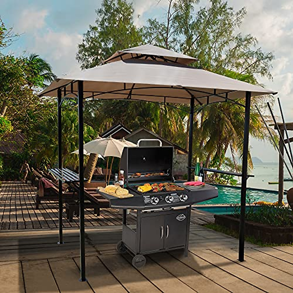 Kozyard Andra 8'X5' Soft Top Barbecue (BBQ) Grill Canopy (Tent) with 4pcs Magnetic Detachable LED Light