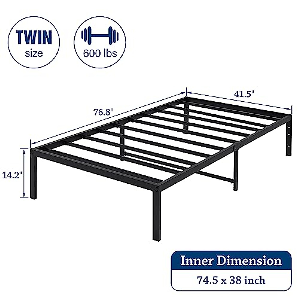 LUSIMO Twin Bed Frame 14 Inch Metal Bed Frame with Storage Twin Size Platform Bed Frame No Box Spring Needed Heavy Duty Steel Slat and Anti-Slip Support Easy Quick Lock Assembly Black