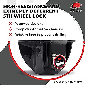 AMPLock U-LPCVR 5th Wheel Lock | Heavy Duty King Pin Lock for Travel Trailer | Conical Lock Made of Ductile Cast Iron | Prevent Traction with Chains, Rust Resistant | Made in Canada