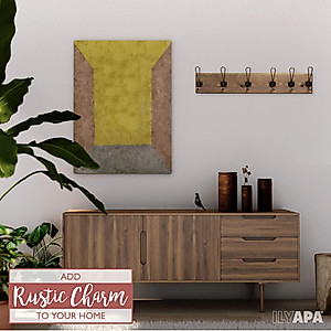 Ilyapa Barnwood Coat Rack Wall Mount - Wood Wall Mount Coat Rack with Hooks, 6 Metal Hooks - for Hats, Coats, Kitchen, Bedroom, and More - Barnwood