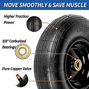 GICOOL 4.00-6 Tire and Wheel, 13" Wheelbarrow Pneumatic Tire, 5/8" & 3/4" Bearings, 1.75-6" Centered Hub,Sealed Bearings for Wheelbarrows Trolley Dolly Garden Wagon Gorilla Cart Wheel Replacement