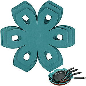 BYKITCHEN Pot Pan Protectors, Set of 6 & 3 Different Sizes, Felt Pot Protectors for Stacking, Cyan Pan Separators Protectors for Stacking and Protecting Your Cookware