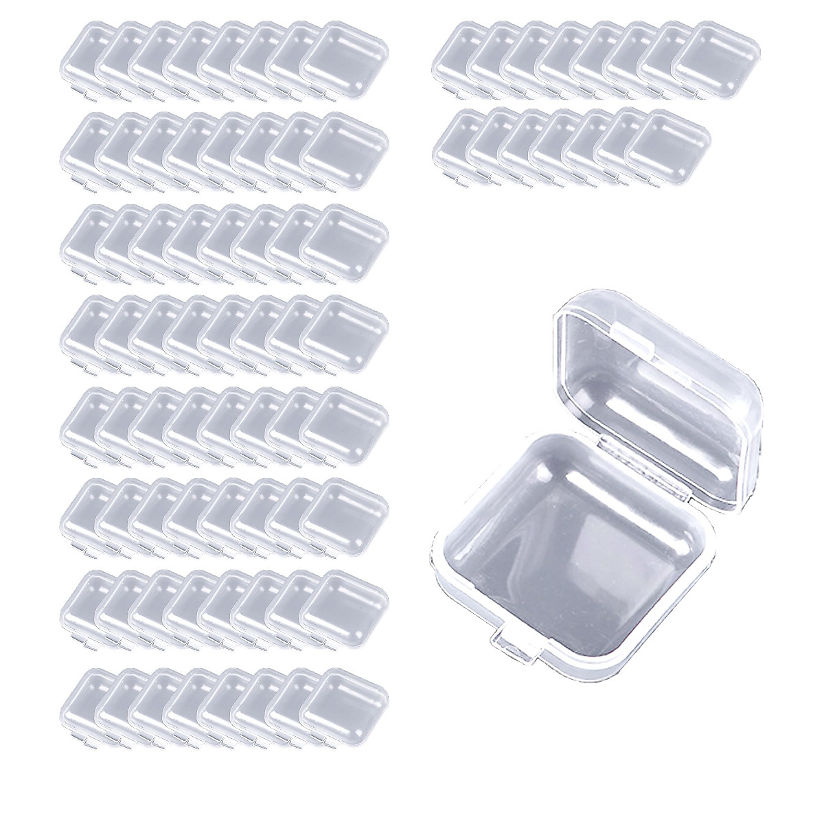HONGYIECO 80 Pcs Mini Square Storage Containers and Organizer with Hinged Lid,Transparent Craft Supply Box for Earrings Chains Tiny Items Earplug