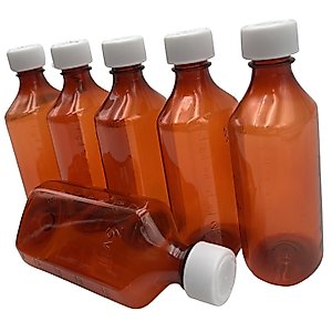 Sandhill Tools Premium Oval Plastic Liquid Medicine Bottles with Child Resistant Caps 8 Oz (240 ml), Pharmacy Leak Proof Travel Graduated Empty Containers (Pack of 6)