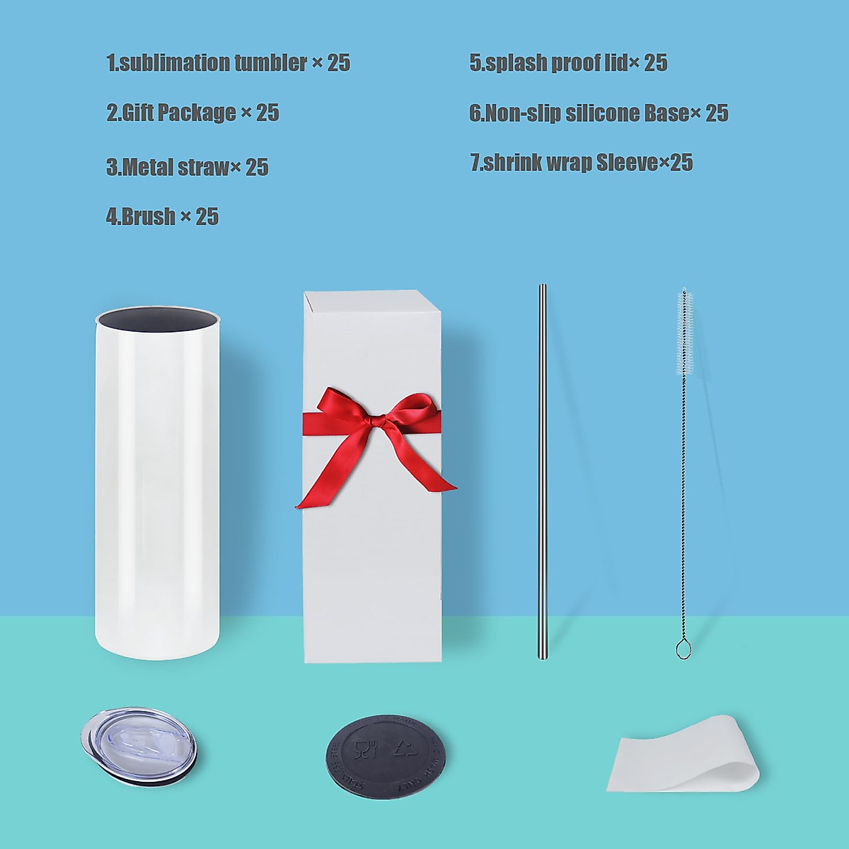 SAPVRIT 25 Pack Sublimation Tumblers 20 Oz Skinny Straight, Stainless Steel Sublimation Tumblers Blank, Individually Gift Boxed, Insulated Tumbler Sublimation (25 PACK 20OZ)