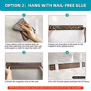 FINDKING Ash Wood Magnetic Knife Strip, Magnet Utensil Holder for Wall, Refrigerator, Wooden Rack for Kitchen Knives, No Drill (Dark Brown, 16 Inches, Without Knives)