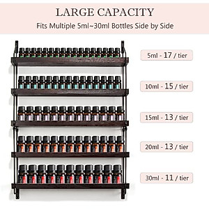 THYGIFTREE Essential Oil Storage Shelf Wall Mounted Wooden Essential Oil Collection Display Rack Organizer 5 Tiers Holds 75 Bottles, Nail Polish Holder Paint Organizer