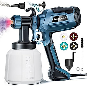 Paint Sprayer, Angseen HVLP Electric Spray Paint Gun with 4 Copper Nozzles & 3 Spray Patterns, Not Easy to Clog, Spray evenly. Paint Sprayers for Home Interior and Exterior, Furniture, Fence, Walls