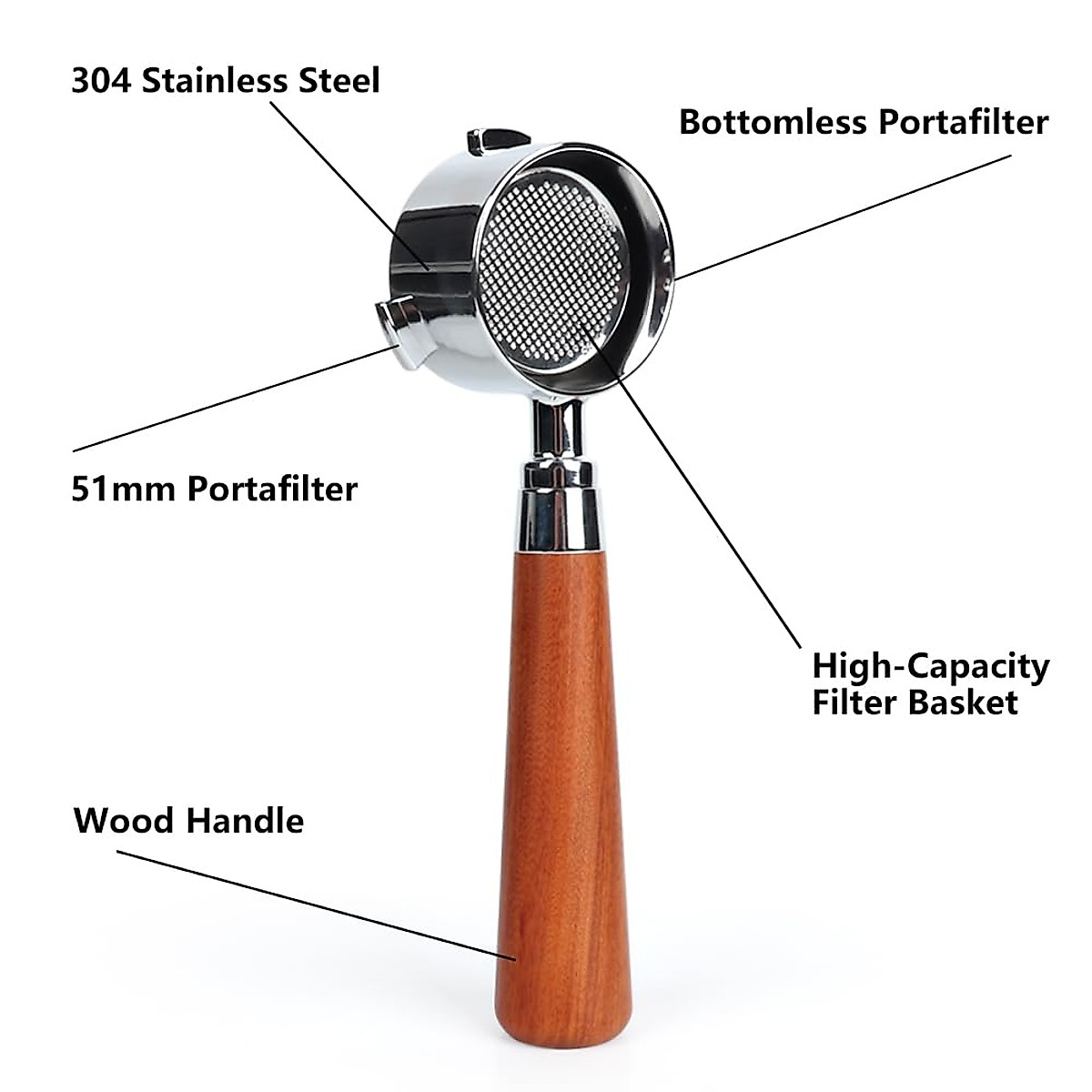 VIGIND 51mm Bottomless Portafilter 3 Ears Included 1 Cup filter Basket,Compatible For Delonghi EC680 EC685,EUPA and SMEG Coffee Machine,Stainless Steel Coffee Espresso Machine Part and Wooden Handle