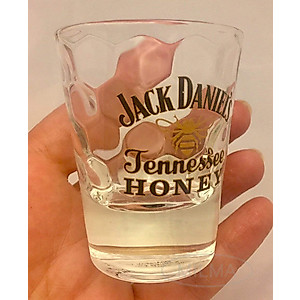 Jack Daniel's Shot Glass Bee Logo Whiskey Glass Honeycomb Faceted Glass Barware Collection Made in Italy