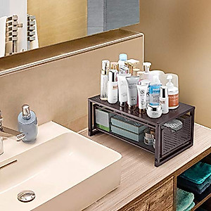 Simple Trending Under Sink Cabinet Organizer with Sliding Storage Drawer, Desktop Organizer for Kitchen Bathroom Office, Stackable, Bronze