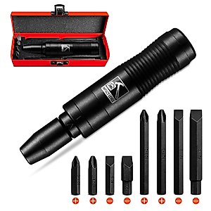 BLACKROBOT 1/2 Inch Drive Impact Screwdriver Set, CR-V, Hand Manual Reversible Impact Driver Set Extractor, 5/16 Inch Bit Adapter with S2 Steel Bits, 10PCS, Disengage Rusted Fasteners or Frozen Bolts