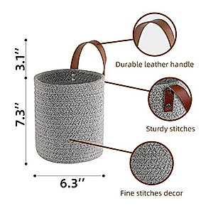 Clubasket Wall Hanging Rope Basket Small Woven Basket Hanging Storage Rope Basket Cotton Rope Basket Storage Bins for Home Décor, Baby Nursery (M-Grey06)