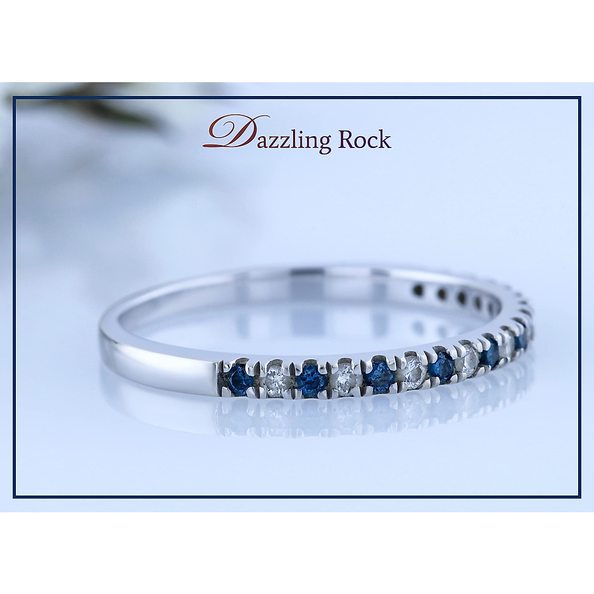 Dazzlingrock Collection Round Alternate Blue Diamond & White Diamond Stackable Anniversary Band for Women in 925 Sterling Silver Size 6.5