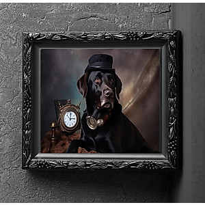 Steampunk Black Labrador, Art Print, Wall Hanging, Animal Poster Picture, Fantasy Anthropomorphic, Curious Arts Gift (8 x 10)