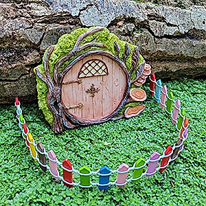 Mokoboho 45-inch Miniature Fairy Garden Fence with Rainbow Wood Decorative Pickets for Crafts and Dollhouses Pack of 4 11- to 12-inch Sections