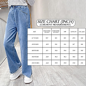 birbyrrly Girls Wide Leg Jeans Kids Baggy Elastic Waist Casual Denim Pants with Pockets Split Blue Tag 150-9-10 Years