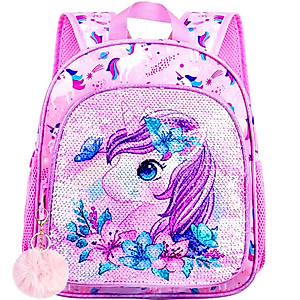 UFNDC Toddler Backpack for Girls, Kids Cute Unicorn Preschool Bookbag,Kindergarten Sequin School Bag