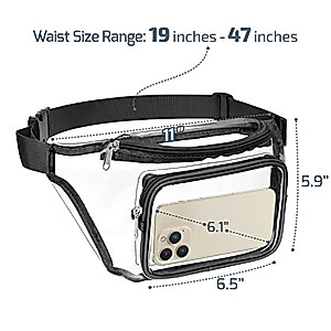 Veckle 2 Pack Clear Fanny Pack Stadium Approved - Adjustable Belt Bag for Women Men Fits Sports Events, Travel, Beach, Concerts, Transparent Waist Bag, Black + White
