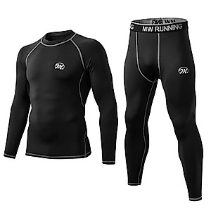MeetHoo Men's Compression Base Layers Long Johns Winter Gear with Fleece Lined for Skiing Black
