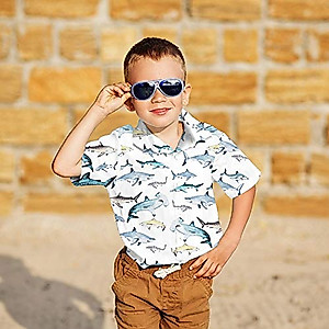 9-10 Years Old Boys Button Down Shark Shirt Short Sleeve White Blouse for Teenagers Cool Clothing Big Children School Holiday Party Tops Tee Beach T Shirt