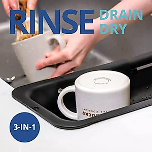 BLUE GINKGO Over the Sink Colander Strainer Basket - Wash Vegetables and Fruits, Drain Cooked Pasta and Dry Dishes - Extendable - New Home Kitchen Essentials (7.9W x 14-19L x 2.75H) - Black