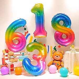 54Pcs Set | Giant, Rainbow Number 1 Balloon 40 Inch Large globos Foil Mylar Big Number Balloon Digital 1 for First Birthday Party | Wedding Bridal Shower Photo Shoot, Anniversary (Rainbow 1）