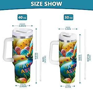 Maunzc 30 oz Tumbler with Handle and Straw, Insulated Stainless Steel Travel Mug with Lid for Coffee, Iced Tea, Water, Gift for Men Women (Easter Eggs in Grass)