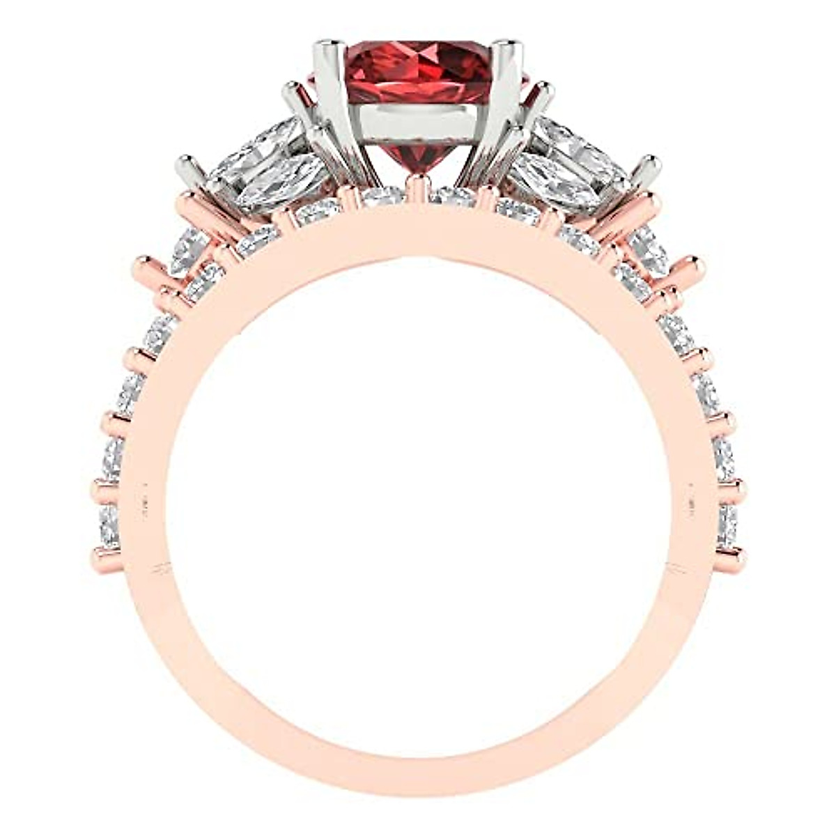 Clara Pucci 2.82ct Round cut Solitaire 3 stone Natural Red Garnet Designer Art Deco Statement Wedding Ring Band Set 18K Rose White Gold 6