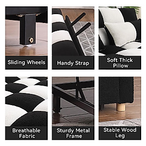 3 in 1 Loveseat Sleeper Sofa- Convertible Sofa Bed,Pull Out Couch with Adjustable Backrest,Multi-Functiona Lounge Chair with Teddy Fabric for Living Room,Small Space (Black White)