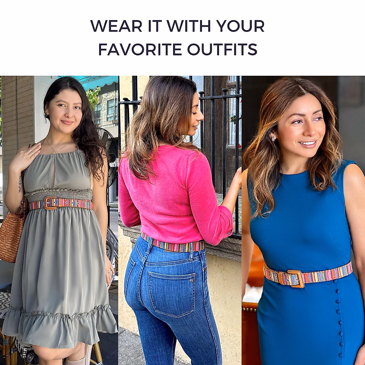 SUGOWEAR Woven Multicolor Belt for Women Fashion Casual Jean and Dress Waist Belt with Square Buckle