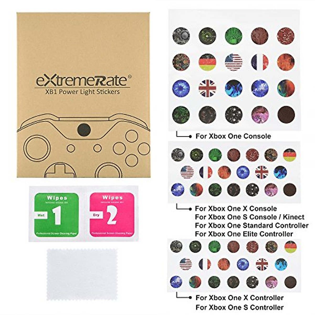 eXtremeRate 60 pcs Custom Home Button Power Switch Stickers Skin Cover for Xbox Series X & S, Xbox One and Xbox One X/S Console & Controller, for Xbox One Elite Controller and Xbox One Kinect